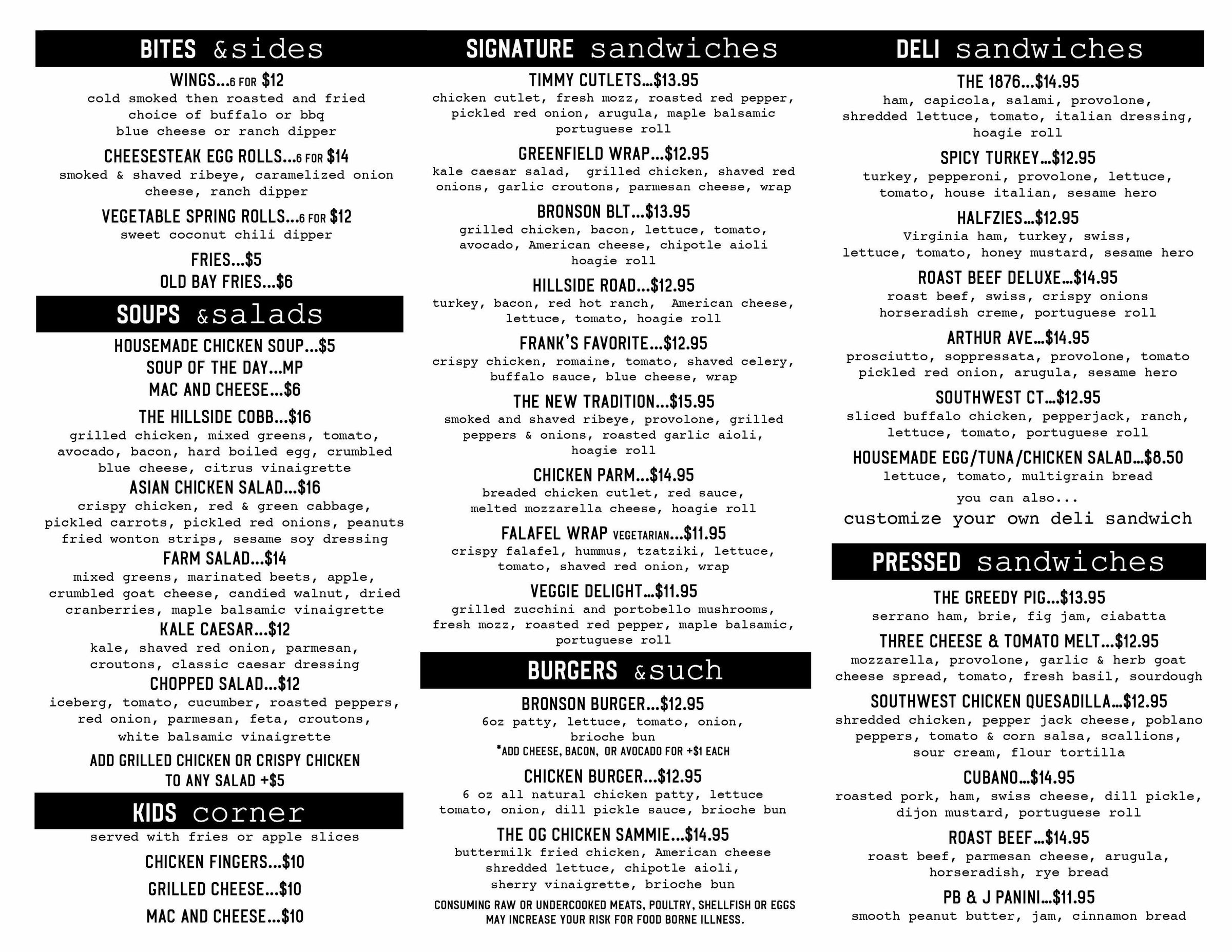 Menu | The Corner Market & Sandwich Shop